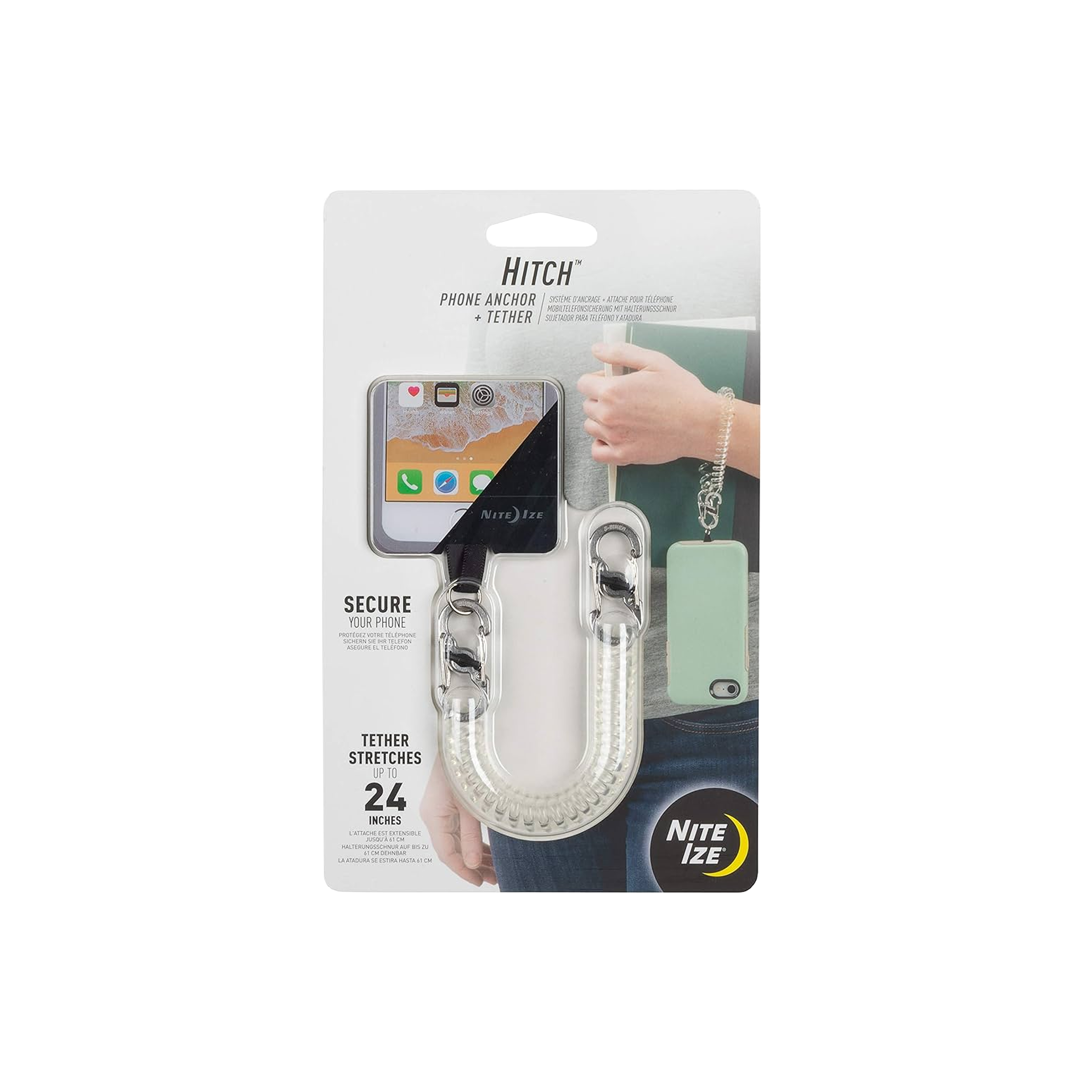 HitchTM - Phone Anchor + Tether - Clear Tether / Stainless MicroLocks